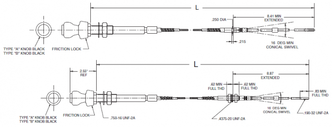 Micro Adjust Series Control Cable Assembly Custom Auto Control Cables Head