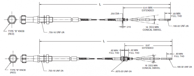 Micro Adjust Series Control Cable Assembly Custom Auto Control Cables Head