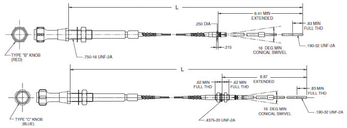 Micro Adjust Series Control Cable Assembly Custom Auto Control Cables Head