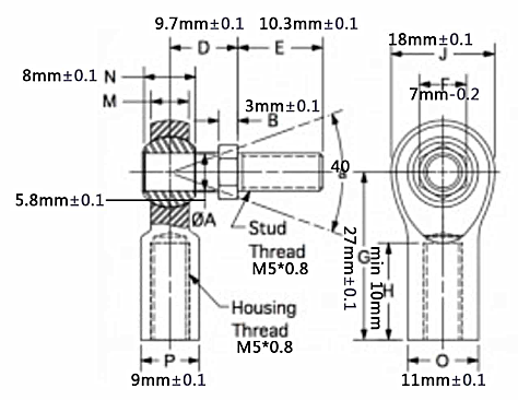 High Precision Stainless Steel Ball Joint M5 Rod End Zinc Plated Surface