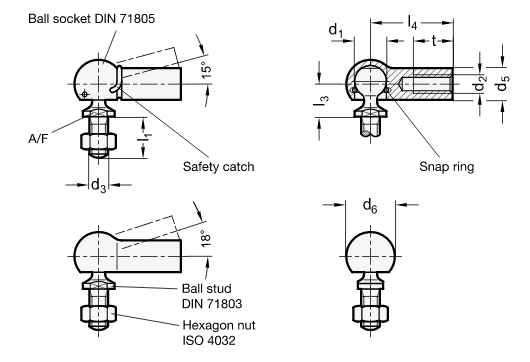 M6 M10 Stainless Steel Ball Joint Threaded Linkages Consist A Ball Stud