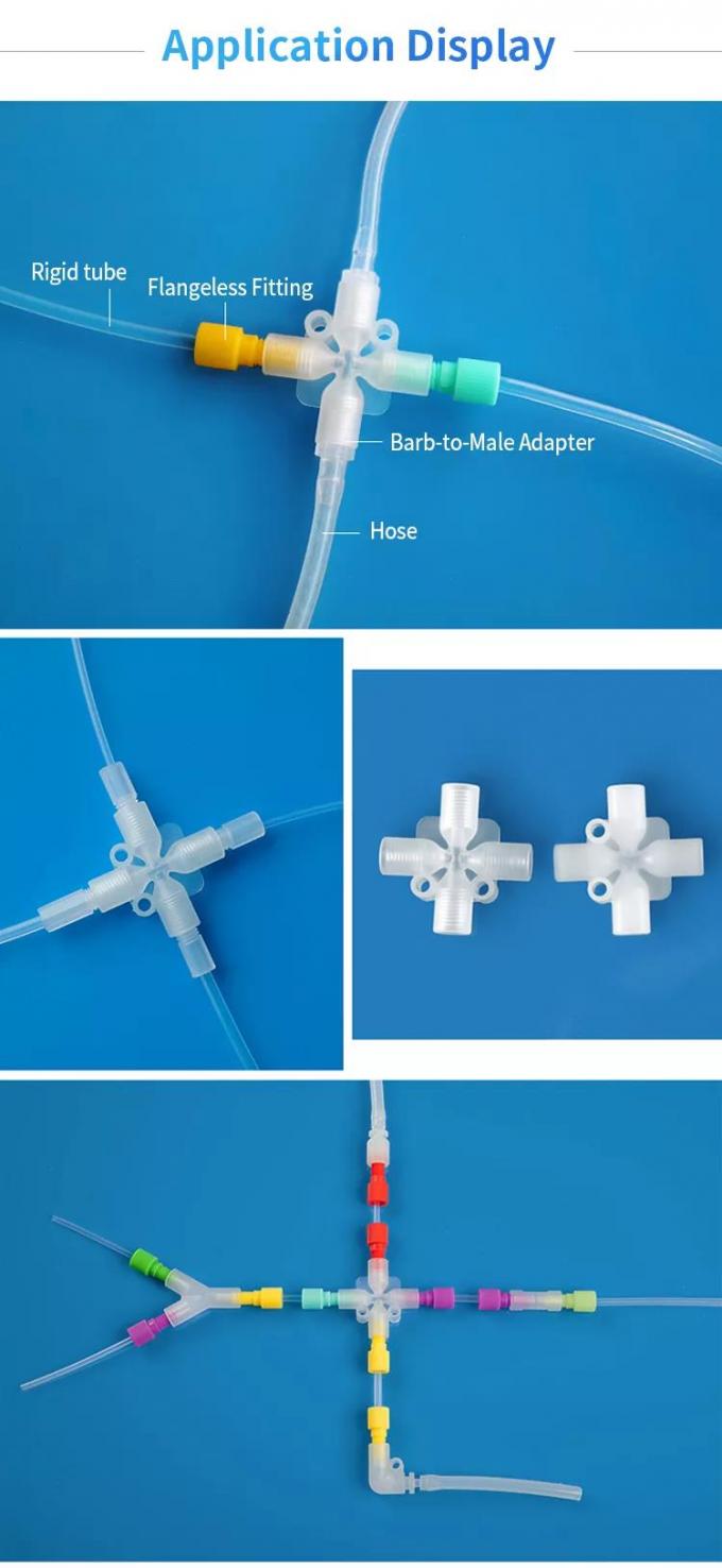 PP PTFE Four Way Tube Connector Plastic Female Connection